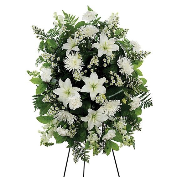 All White Funeral Standing Spray h2550 | Funeral Flowers Delivery in ...