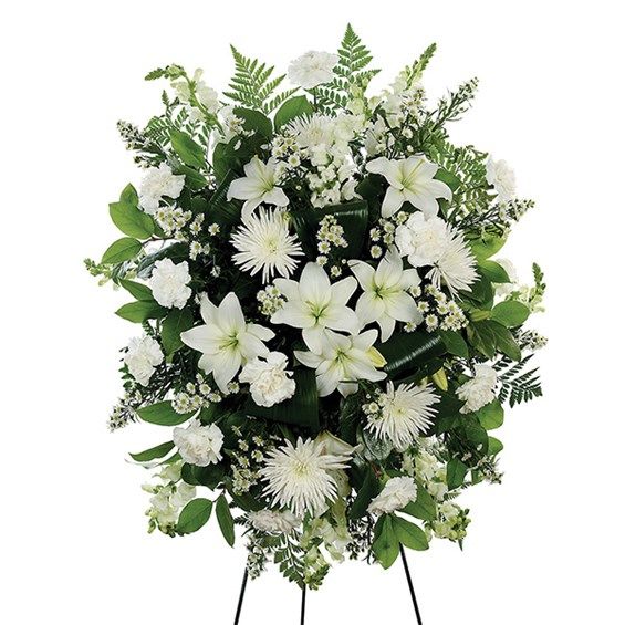 All White Funeral Standing Spray h2550 | Funeral Flowers Delivery in ...