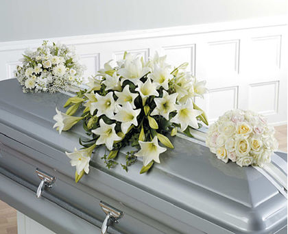White Roses and Lilies Casket Arrangement h3004 | Funeral Flowers ...